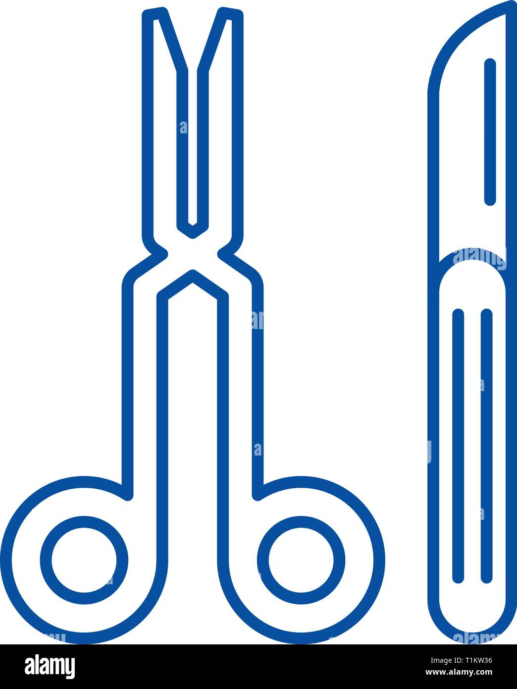 Surgeons tools line icon concept. Surgeons tools flat vector symbol ...