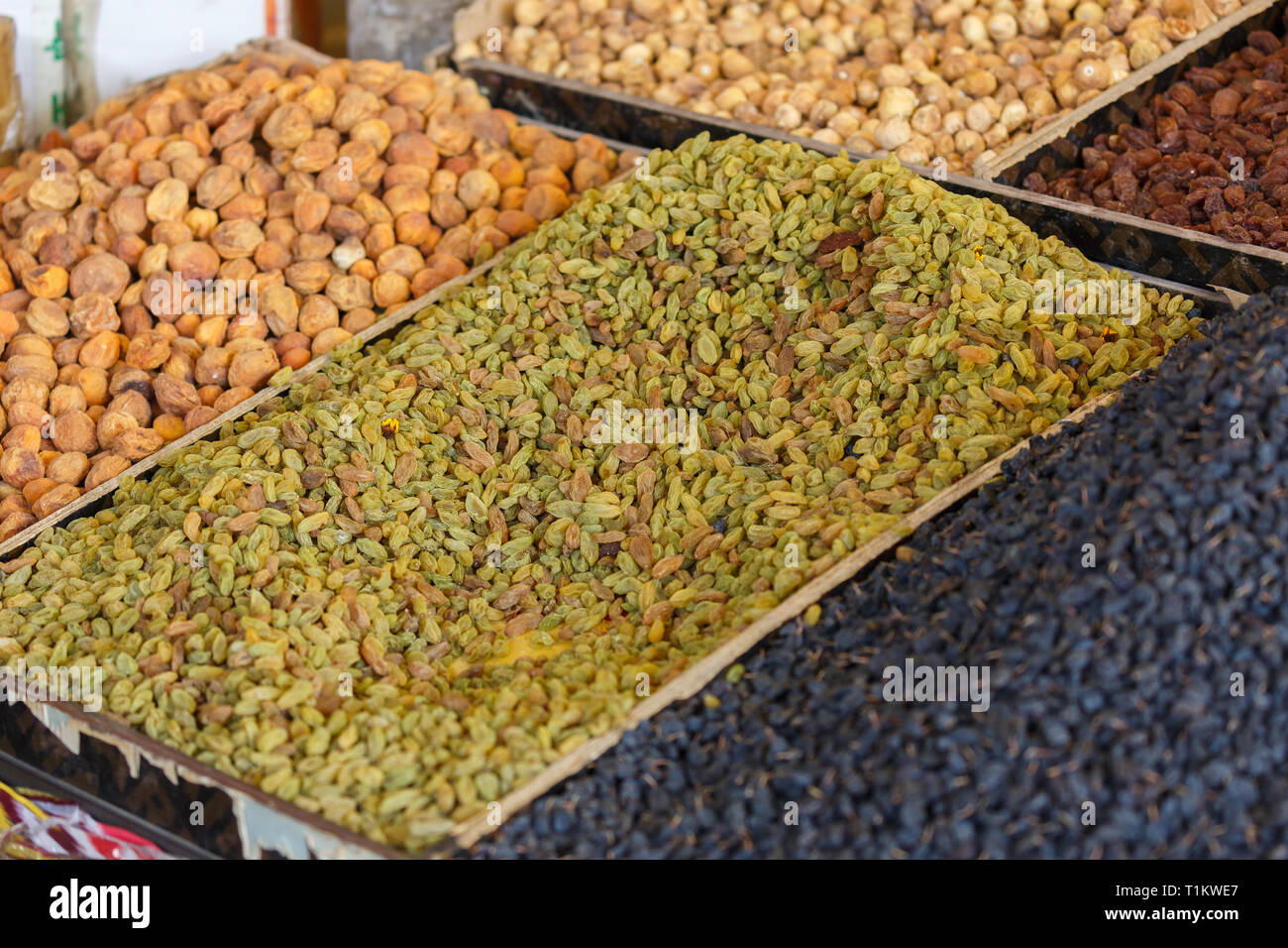 Yellow raisins on display for sale, Kashgar (Xinjiang Province, China ...