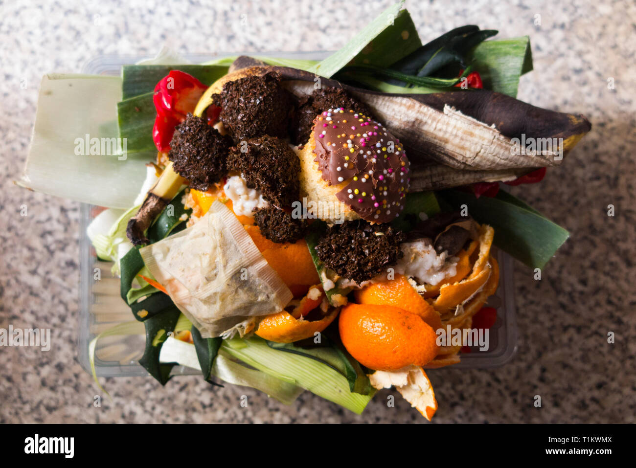 Kitchen food waste collected and destined for the organic recycling bin ...