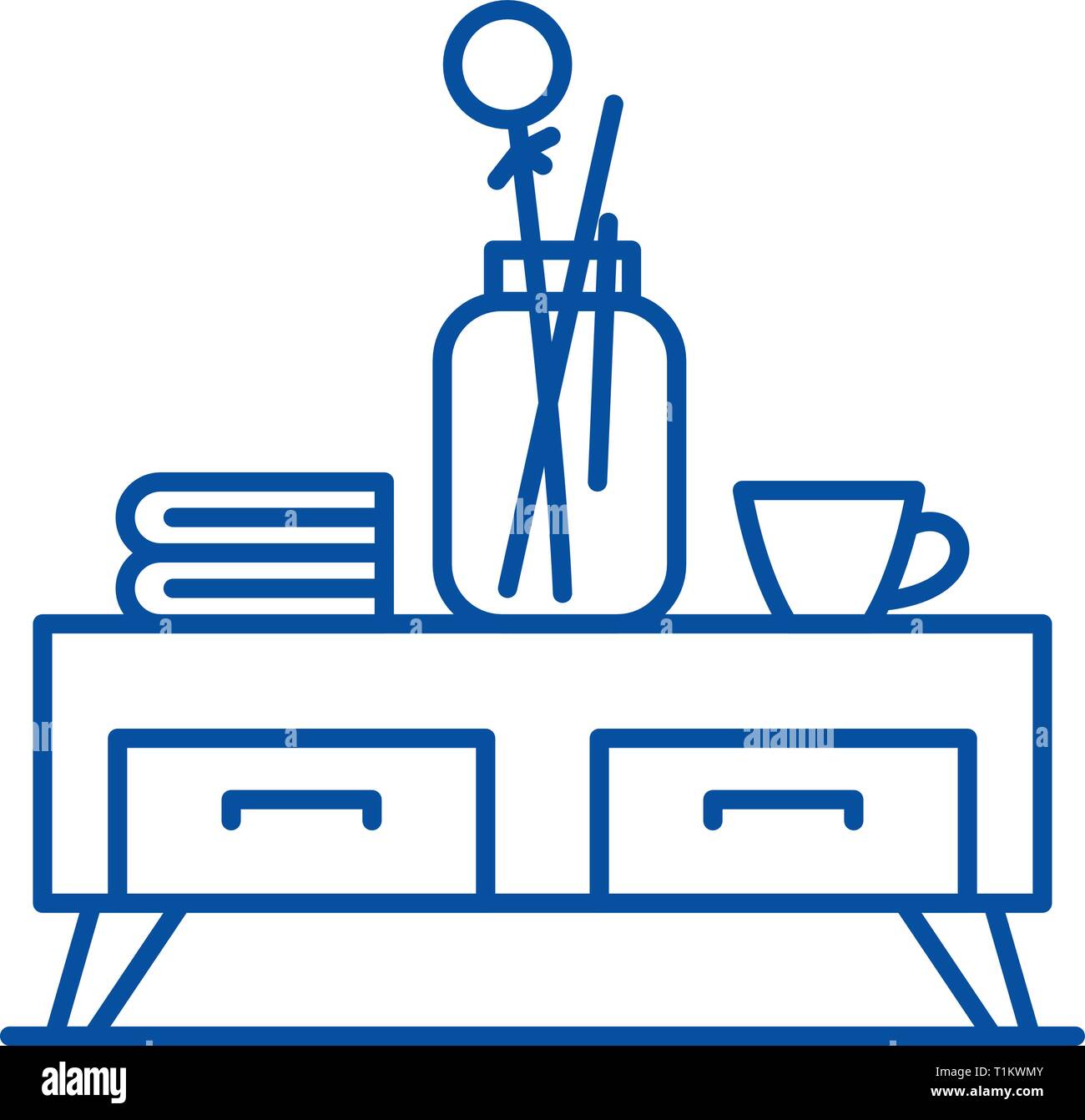 Tea table line icon concept. Tea table flat vector symbol, sign ...