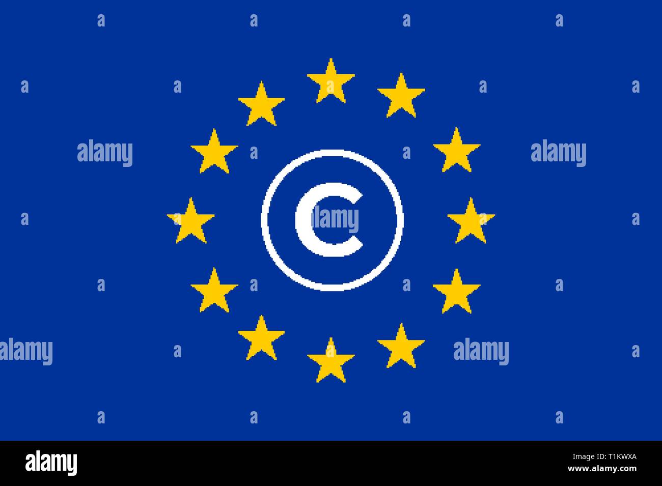 Article 13 concept with copyright symbol on Flag of Europe Stock Vector ...