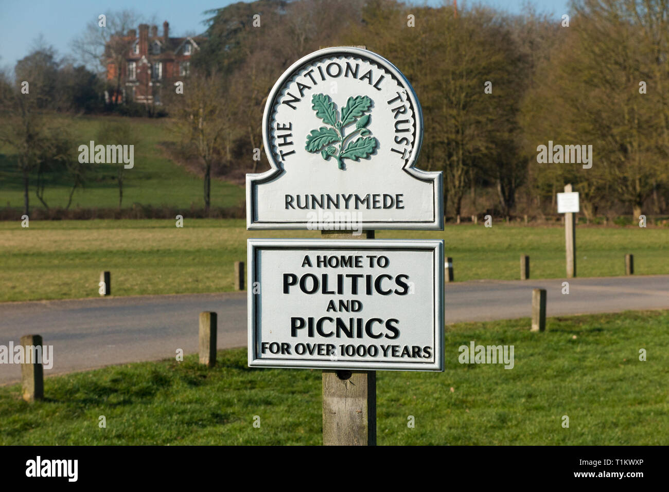 National Trust sign / signpost / post; Runnymede, Surrey. UK. Runnymede ...