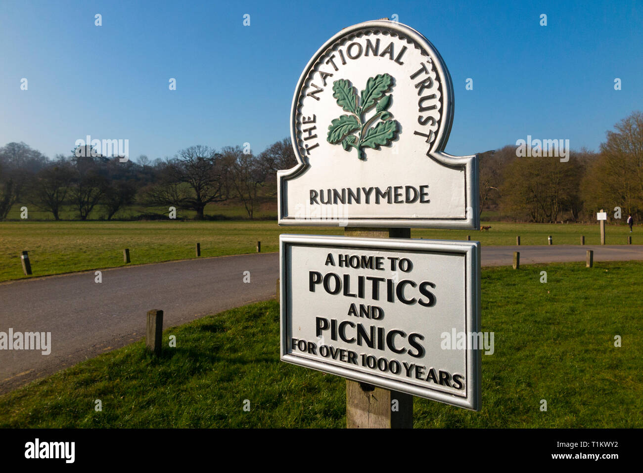 National Trust sign / signpost / post; Runnymede, Surrey. UK. Runnymede ...