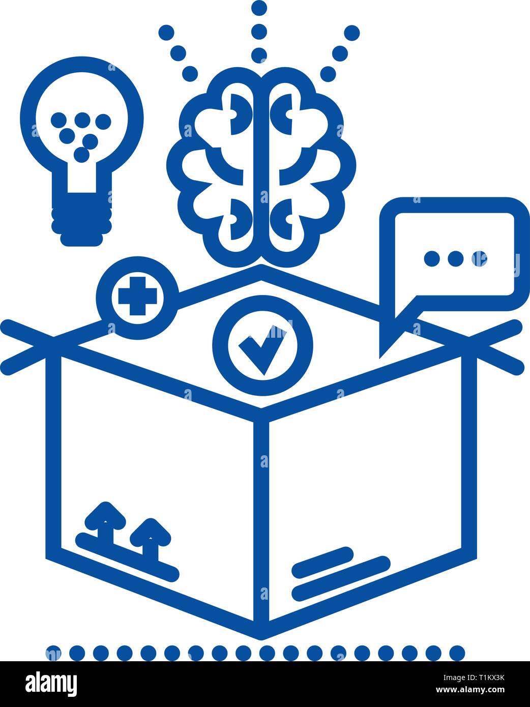 Thinking outside box,idea management line icon concept. Thinking ...