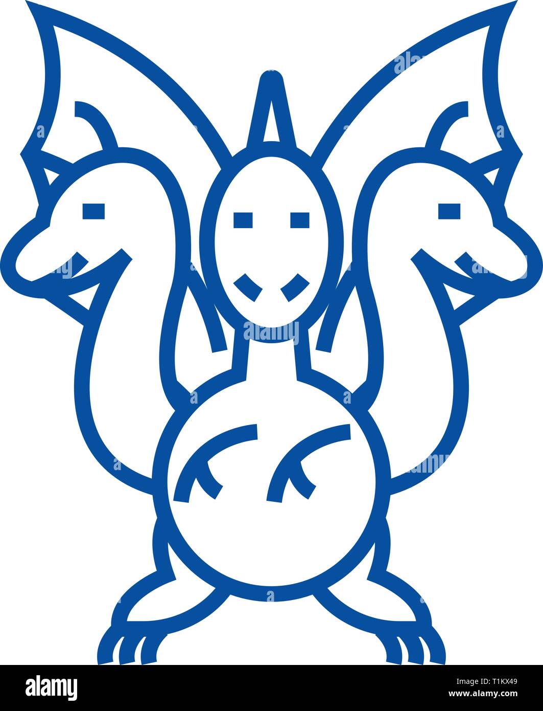 Three headed dragon line icon concept. Three headed dragon flat vector ...