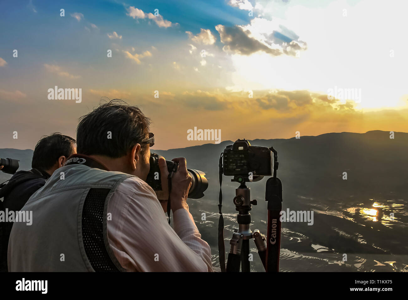 Yuanyang County, Yunnan, China - 2014: Eager photographers taking ...