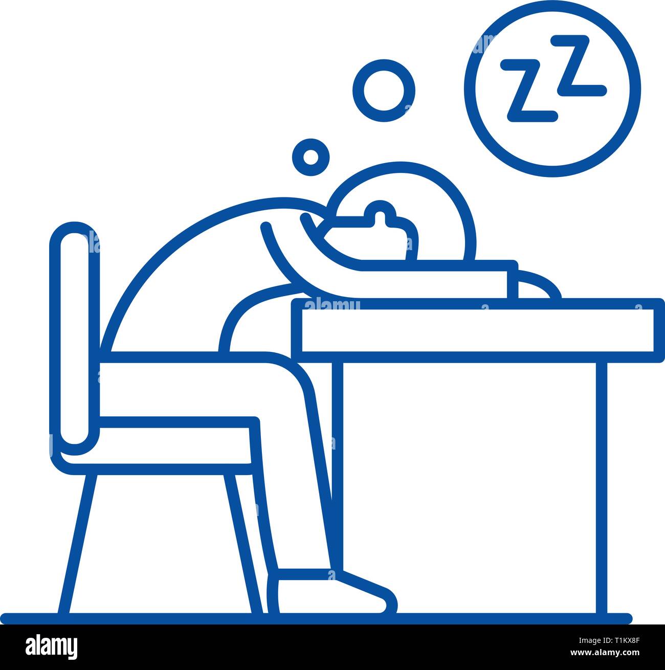 Tired at work line icon concept. Tired at work flat vector symbol, sign ...