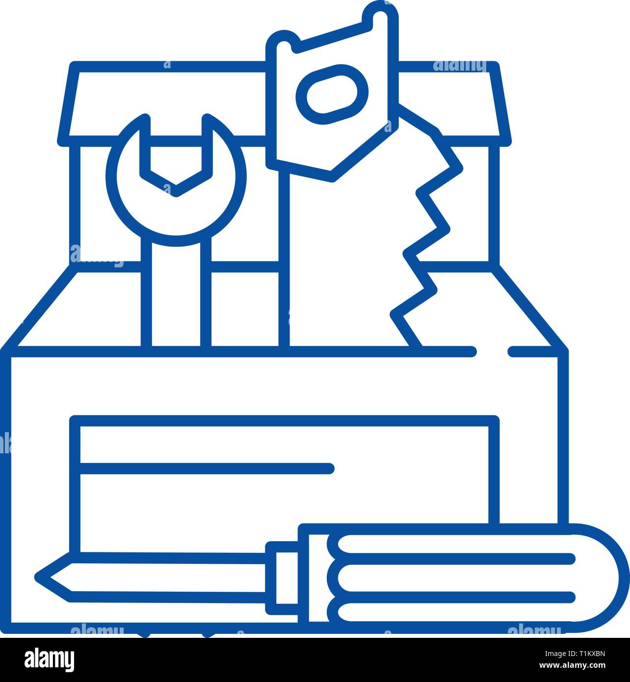 Tool builder line icon concept. Tool builder flat vector symbol, sign ...