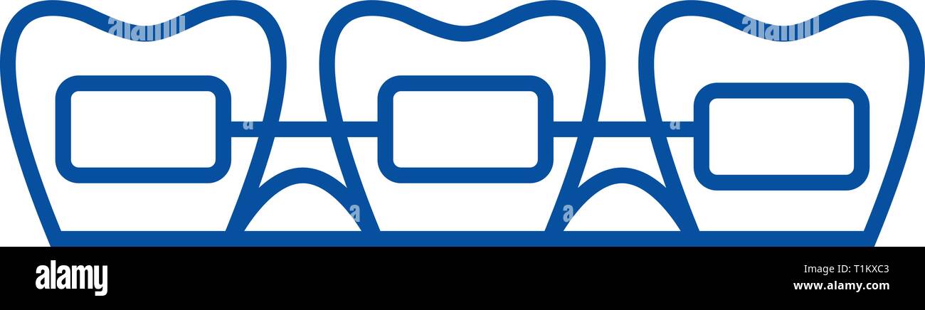 Tooth braces line icon concept. Tooth braces flat vector symbol, sign ...
