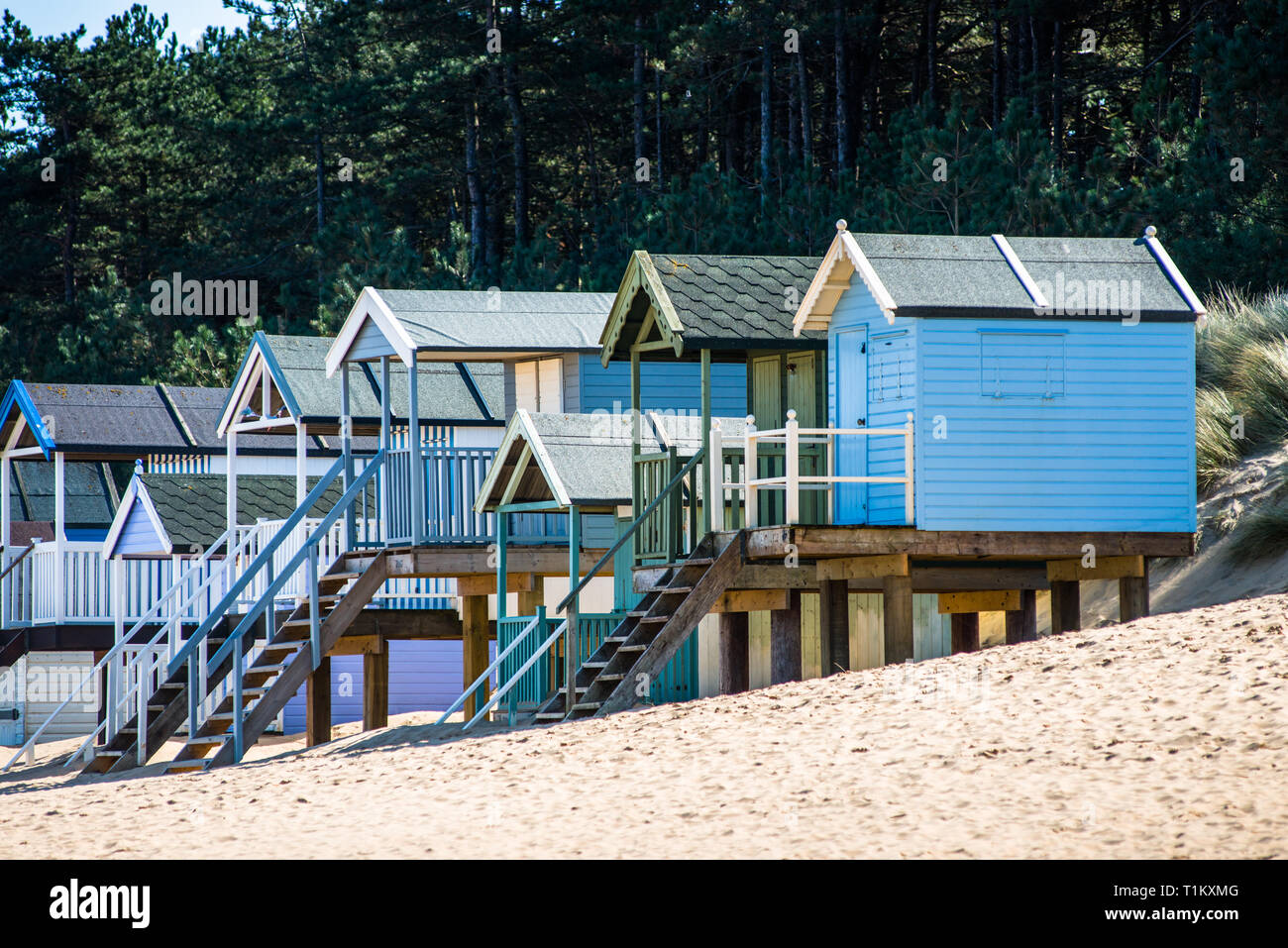 Colourful beach huts on Wells beach at Wells next the Sea on North ...