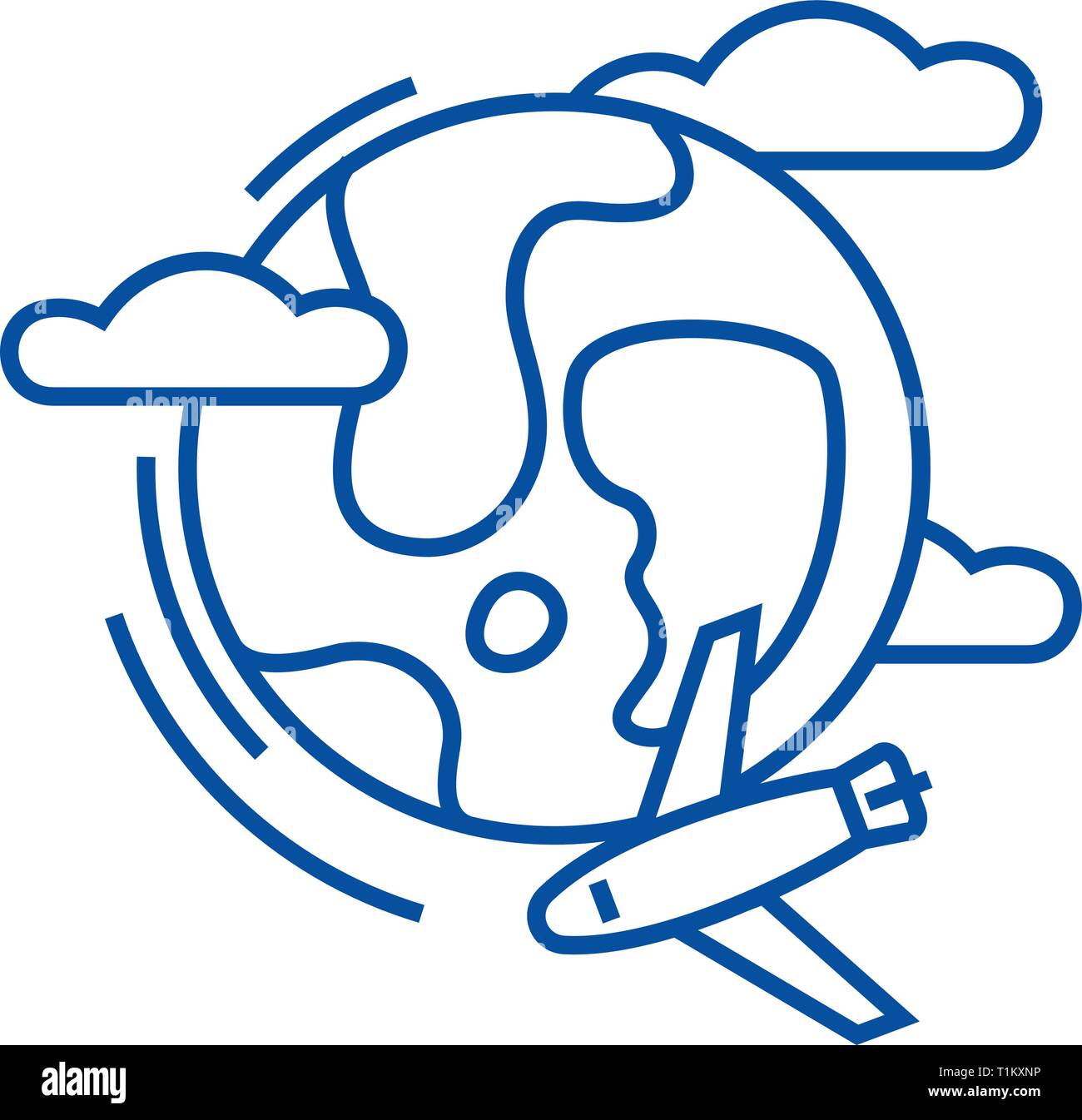 Travel around the world, line icon concept. Travel around the world ...