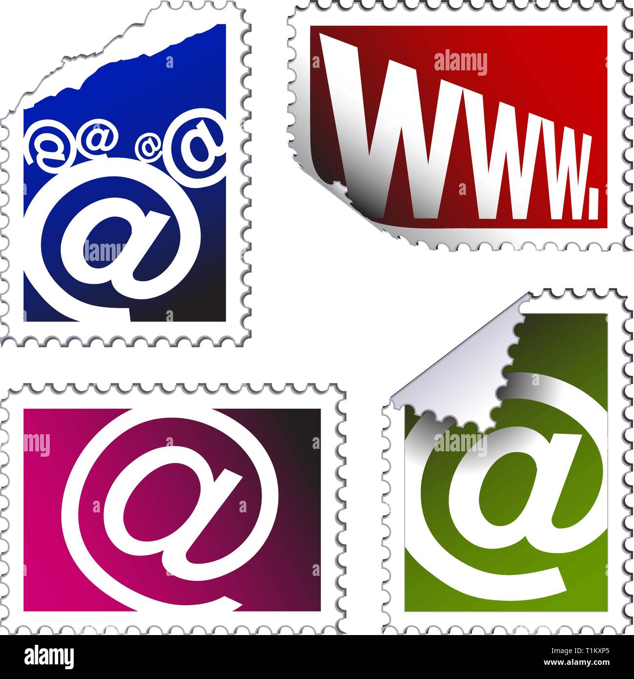 set of electronic post stamps (email) on a white background Stock ...