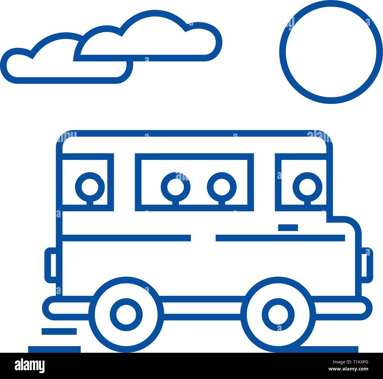 Travel bus line icon concept. Travel bus flat vector symbol, sign ...