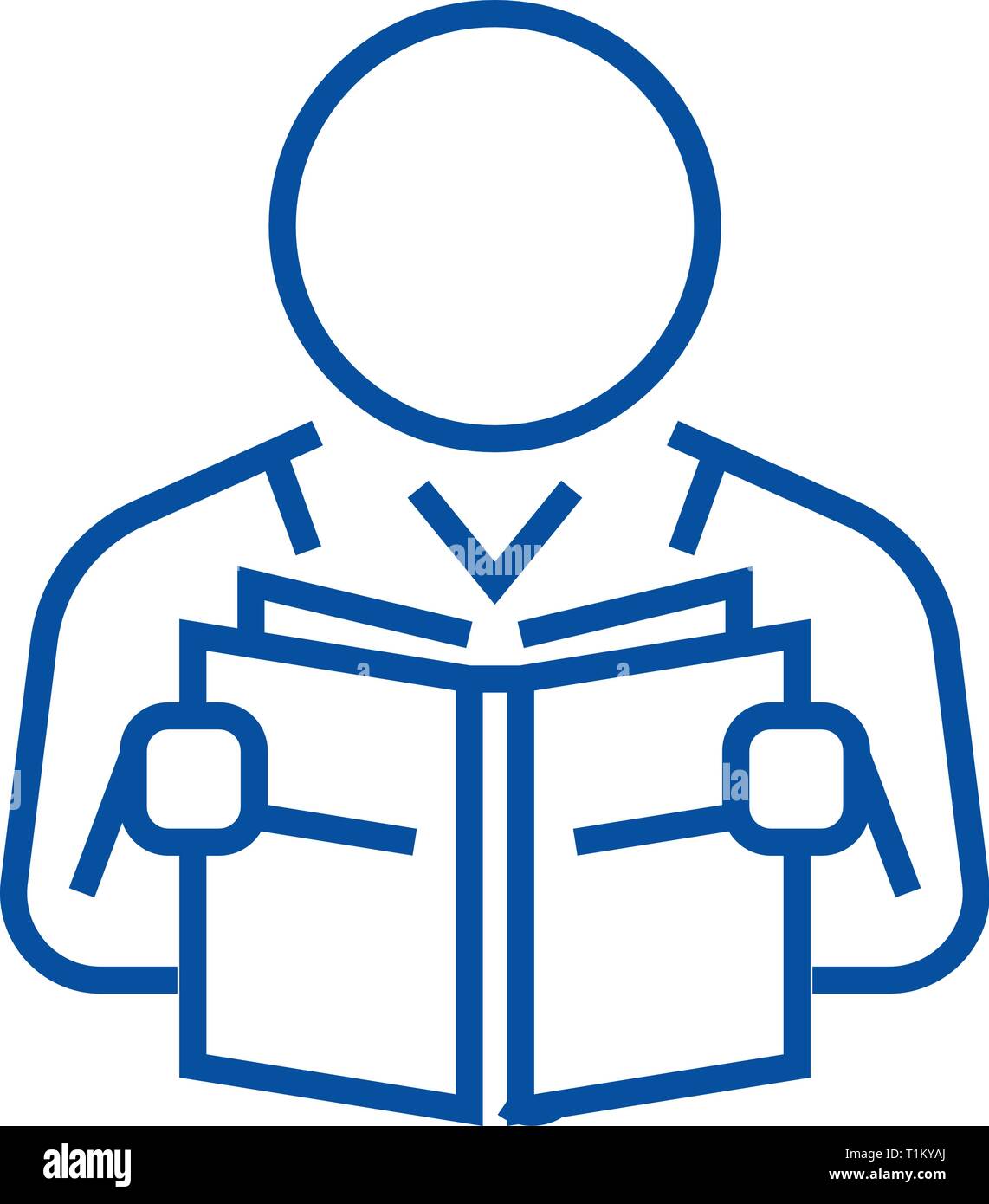 User reading book line icon concept. User reading book flat vector ...