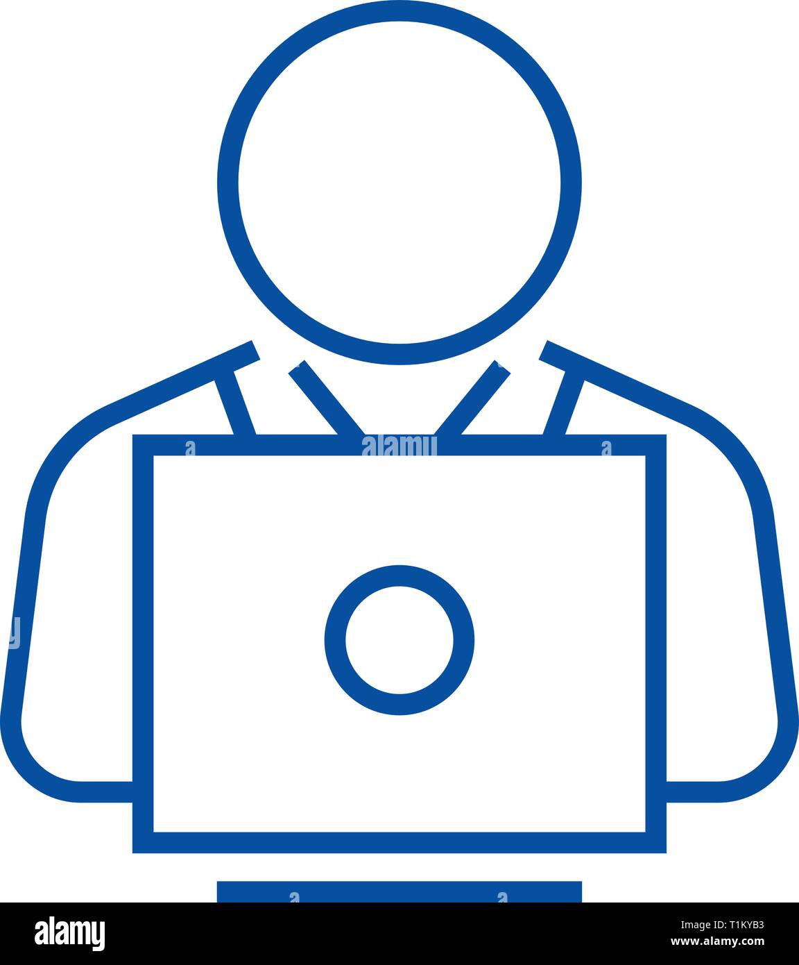 User working on laptop line icon concept. User working on laptop flat ...