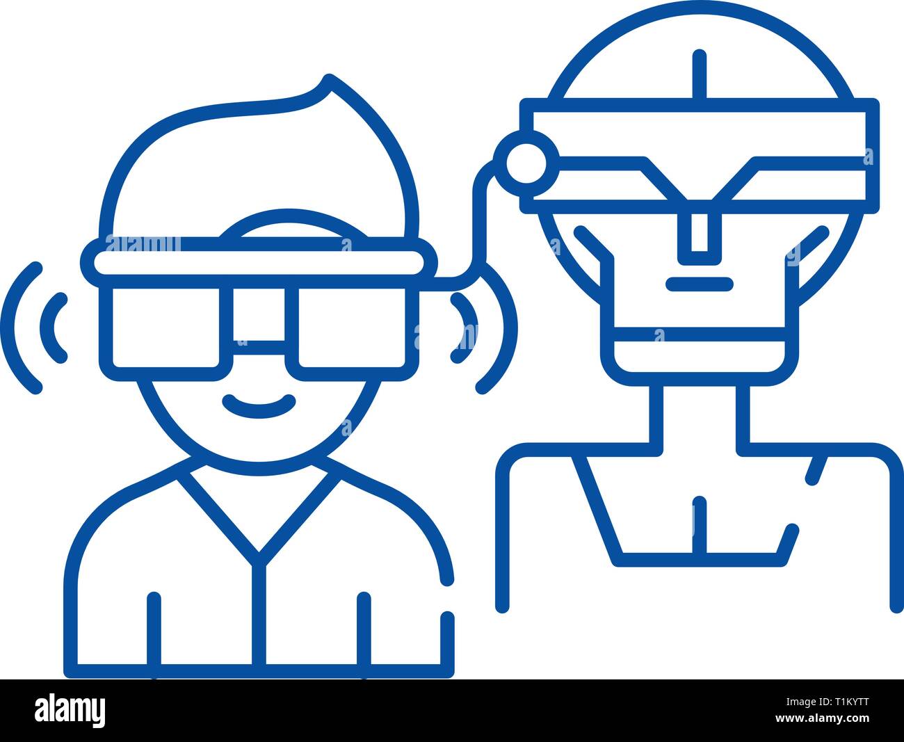 Virtual artificial intelligence line icon concept. Virtual artificial ...