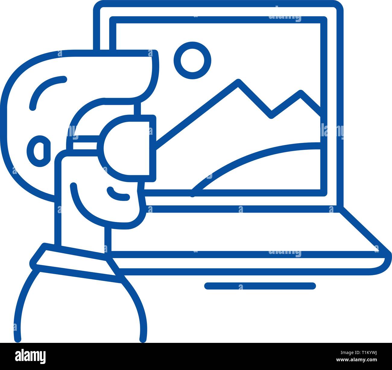 Virtual reality line icon concept. Virtual reality flat vector symbol ...