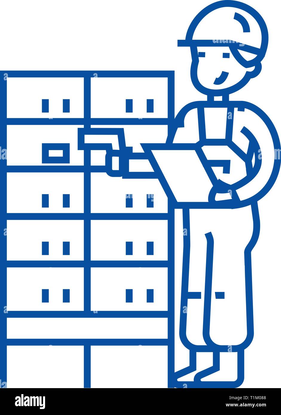 Warehouse,delivery man line icon concept. Warehouse,delivery man flat ...