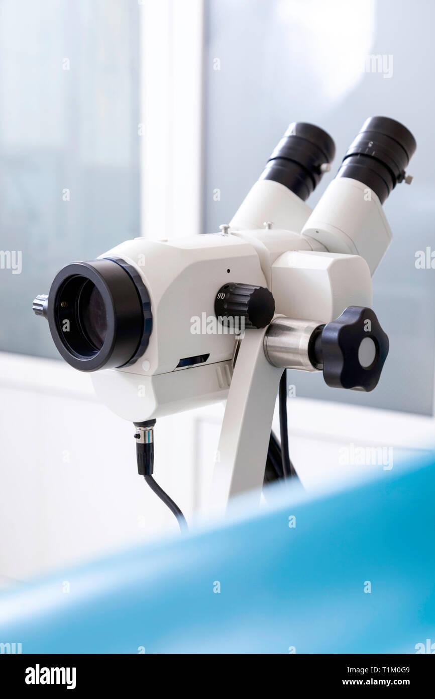 Gynecological tool in clinic. Colposcope in gynecological room ...