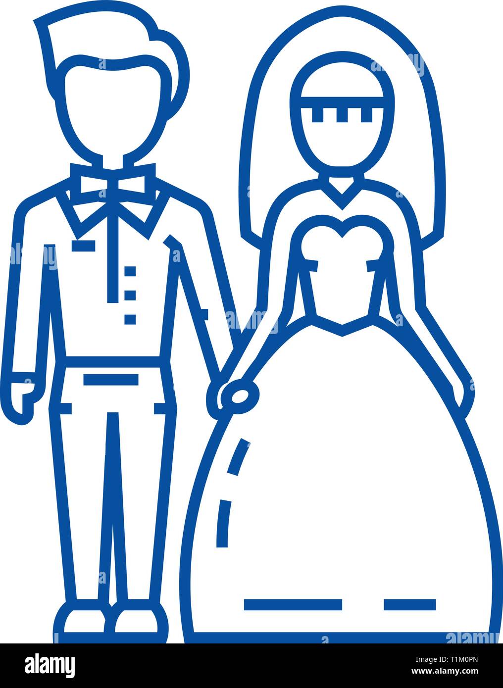Wedding couple,bride and groom line icon concept. Wedding couple,bride ...