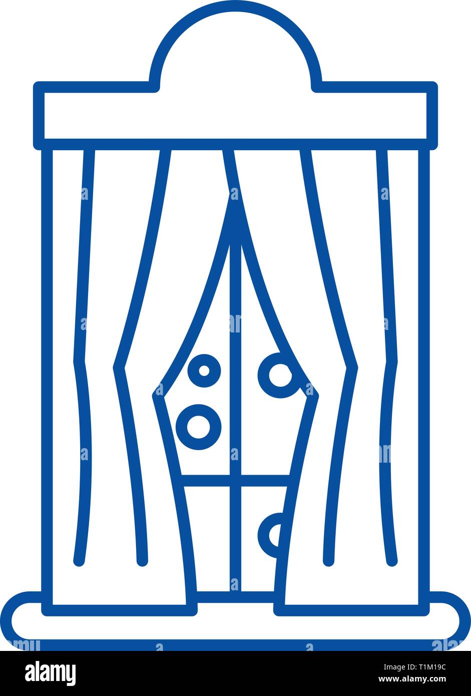 Window with curtains in winter line icon concept. Window with curtains ...