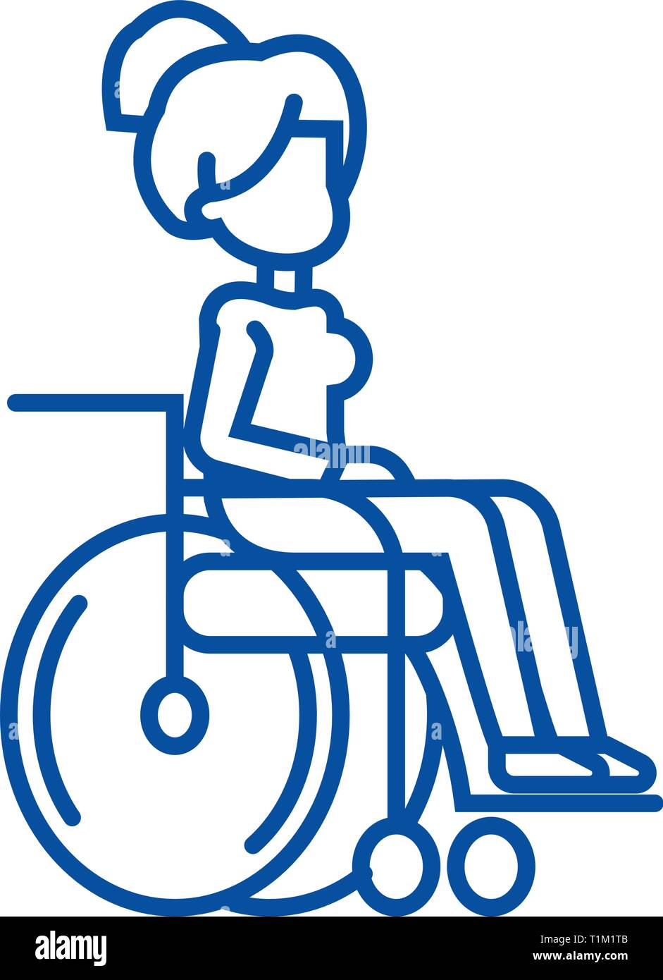 Woman in wheelchair for disabled people line icon concept. Woman in ...