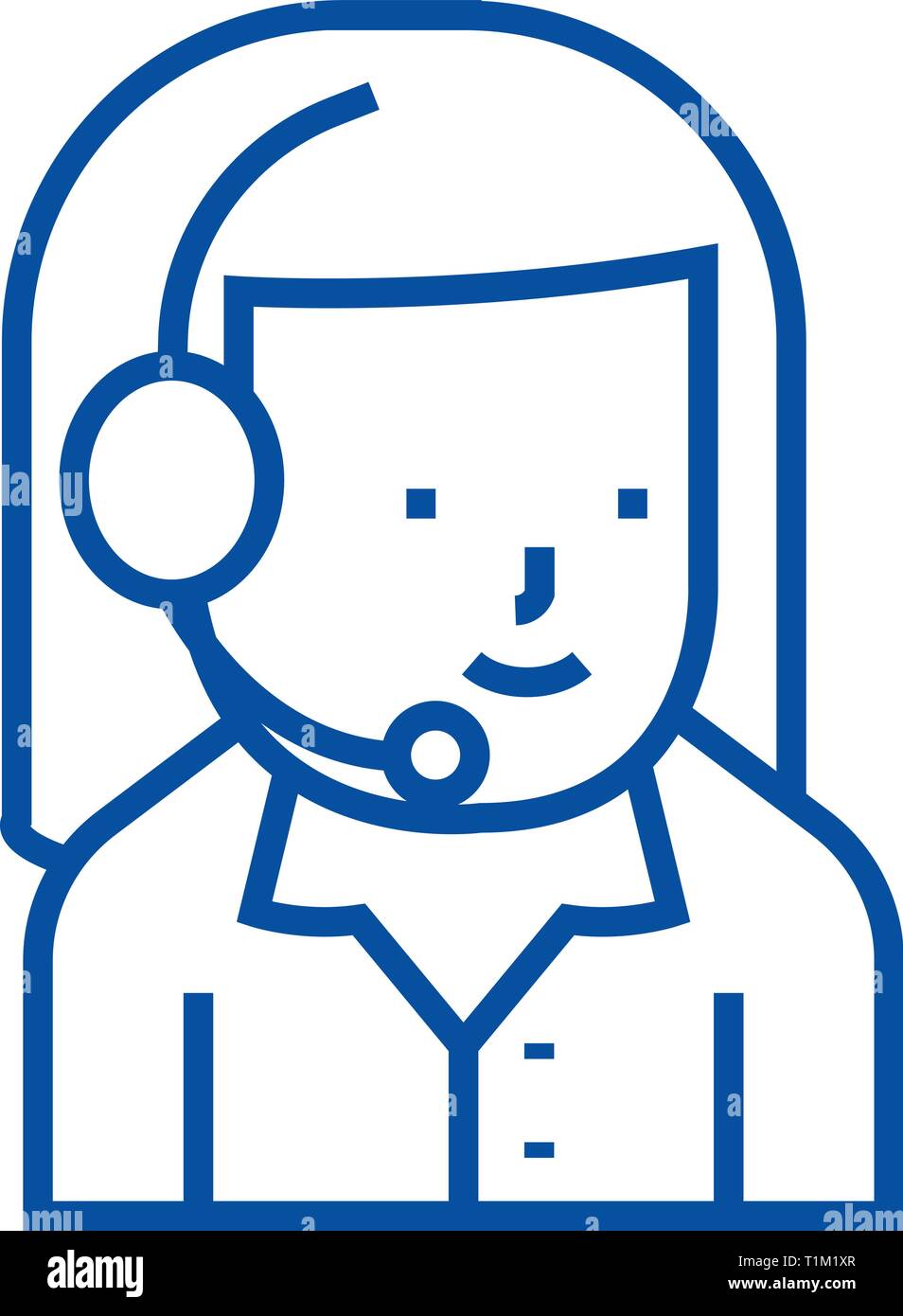Woman support with headset line icon concept. Woman support with ...