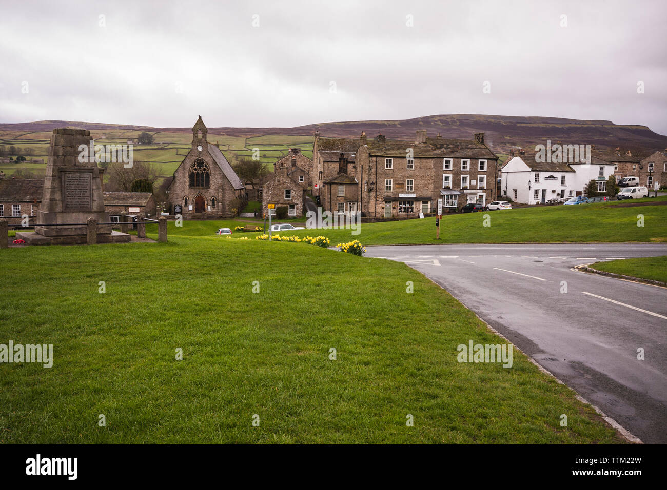Picturesque view of Reeth village,Swaledale showing church, war ...