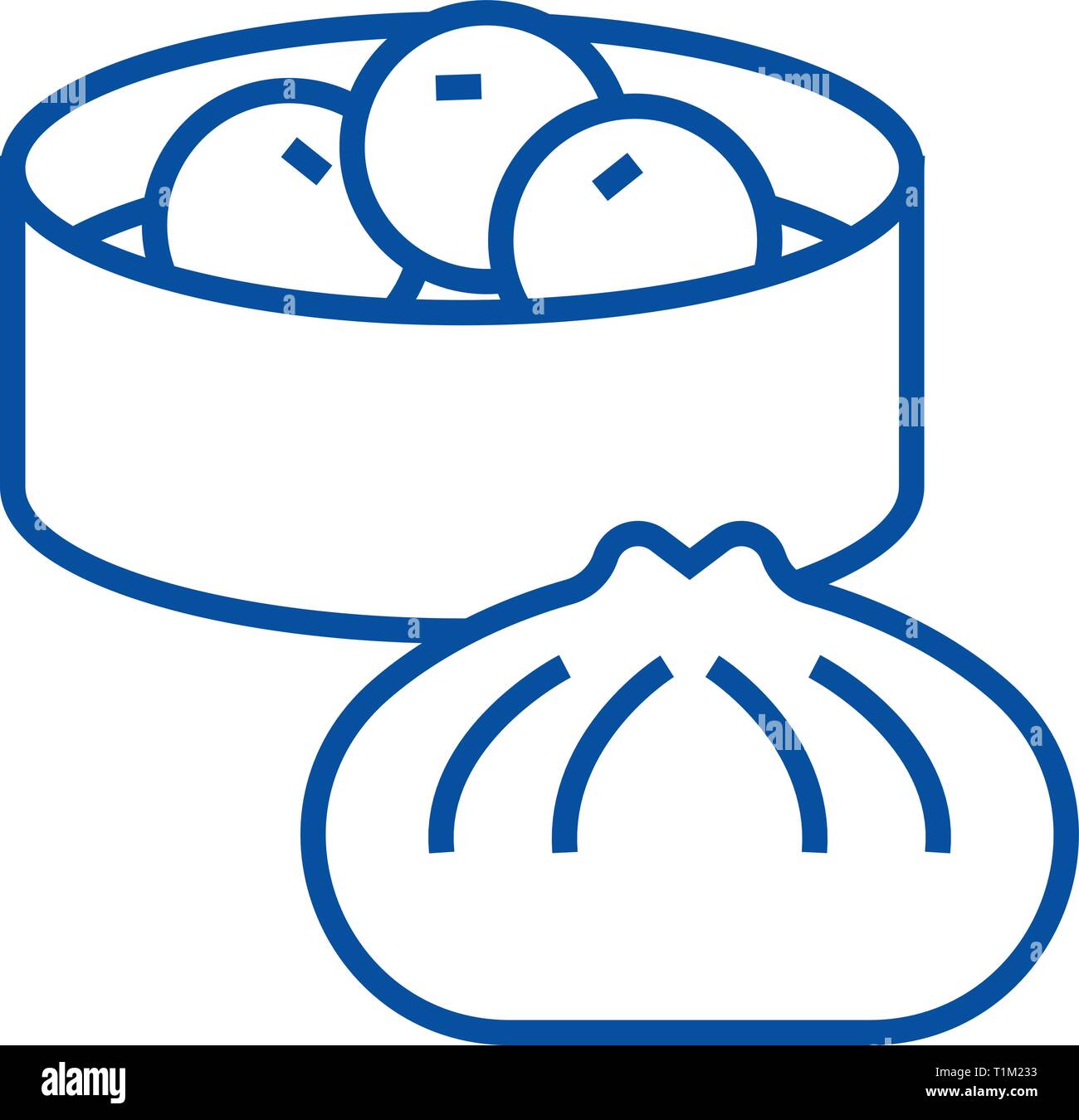 Wonton, dumplings line icon concept. Wonton, dumplings flat vector ...