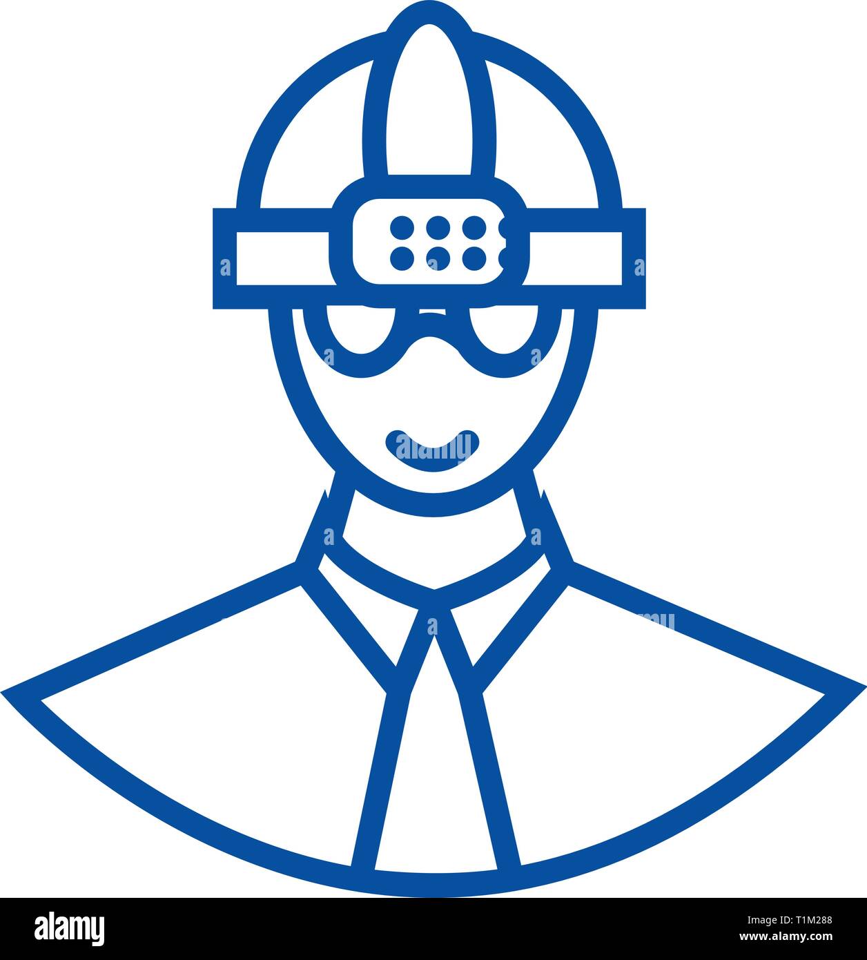 Worker with helmet line icon concept. Worker with helmet flat vector ...