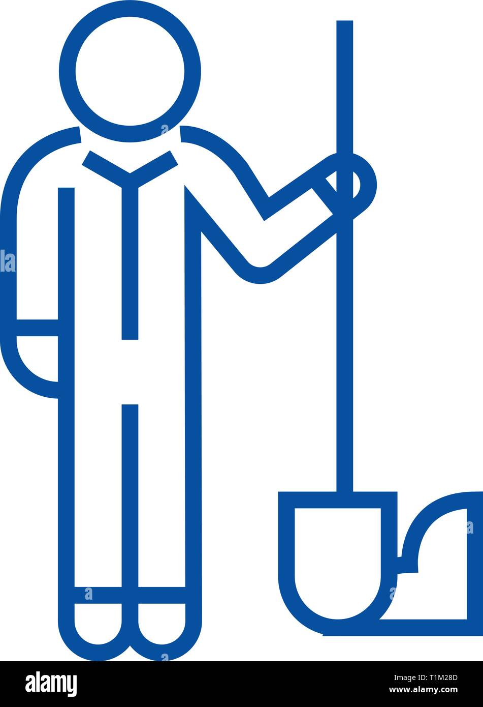 Worker with shovel line icon concept. Worker with shovel flat vector ...