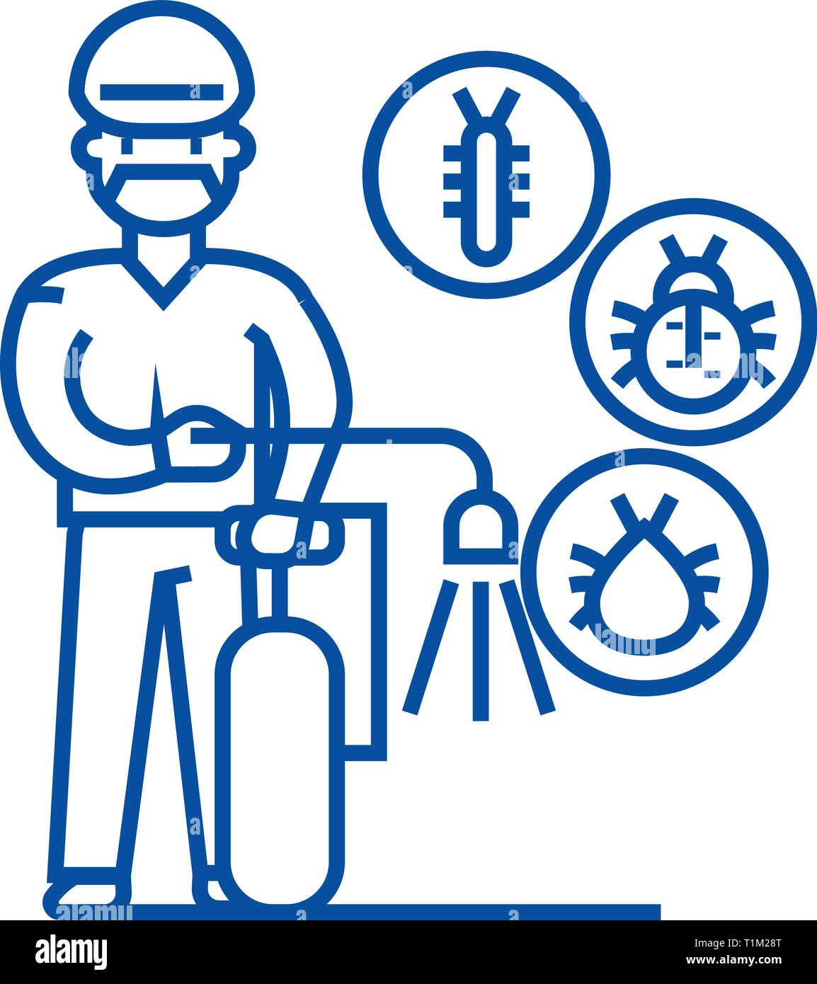 Worker,bug destroyer line icon concept. Worker,bug destroyer flat ...