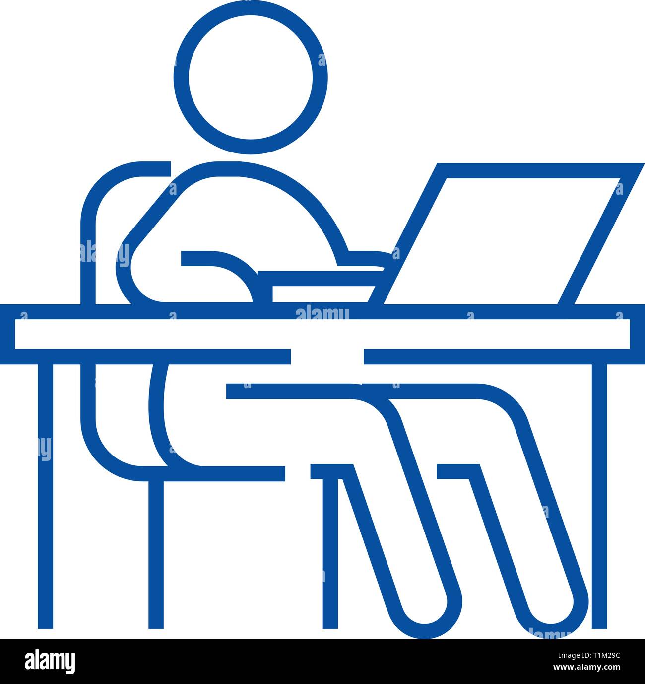 Working at table,workplace,management line icon concept. Working at ...