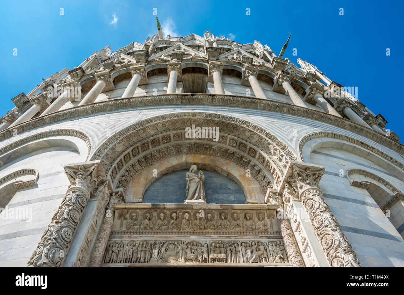 Detailed view of Romanesque Baptistery of St. John Baptistry at Piazza ...