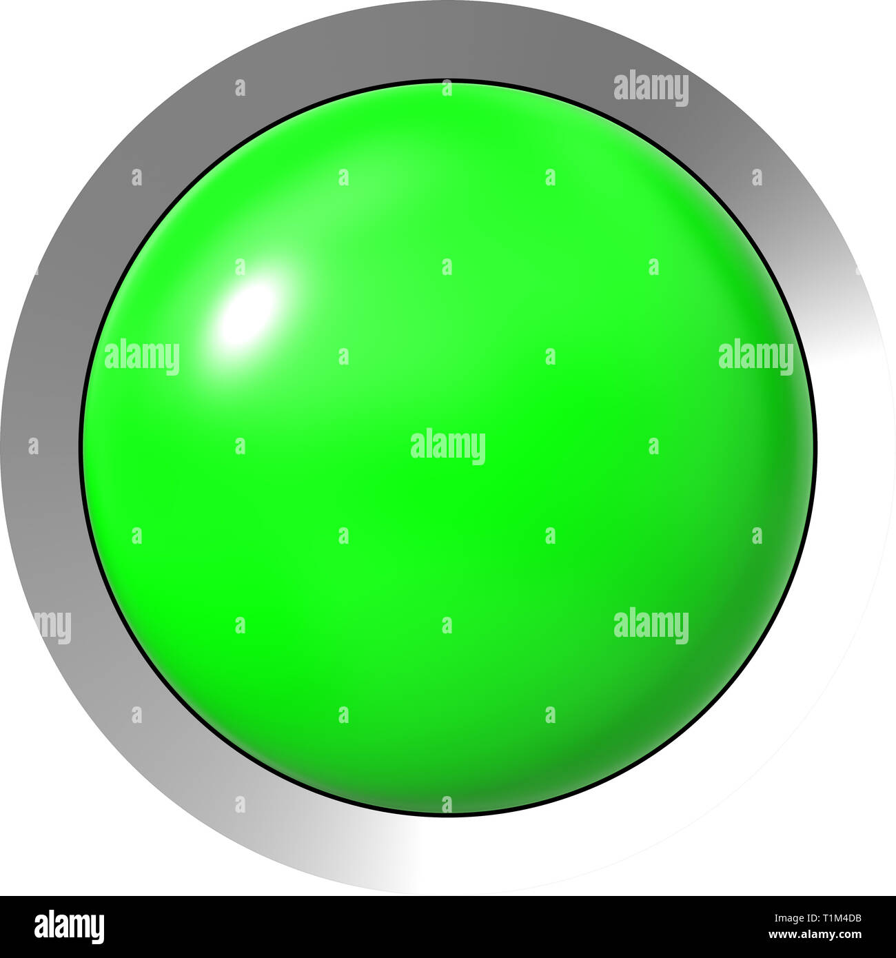 Web button 3d - green glossy realistic with metal frame - 3d rendering ...