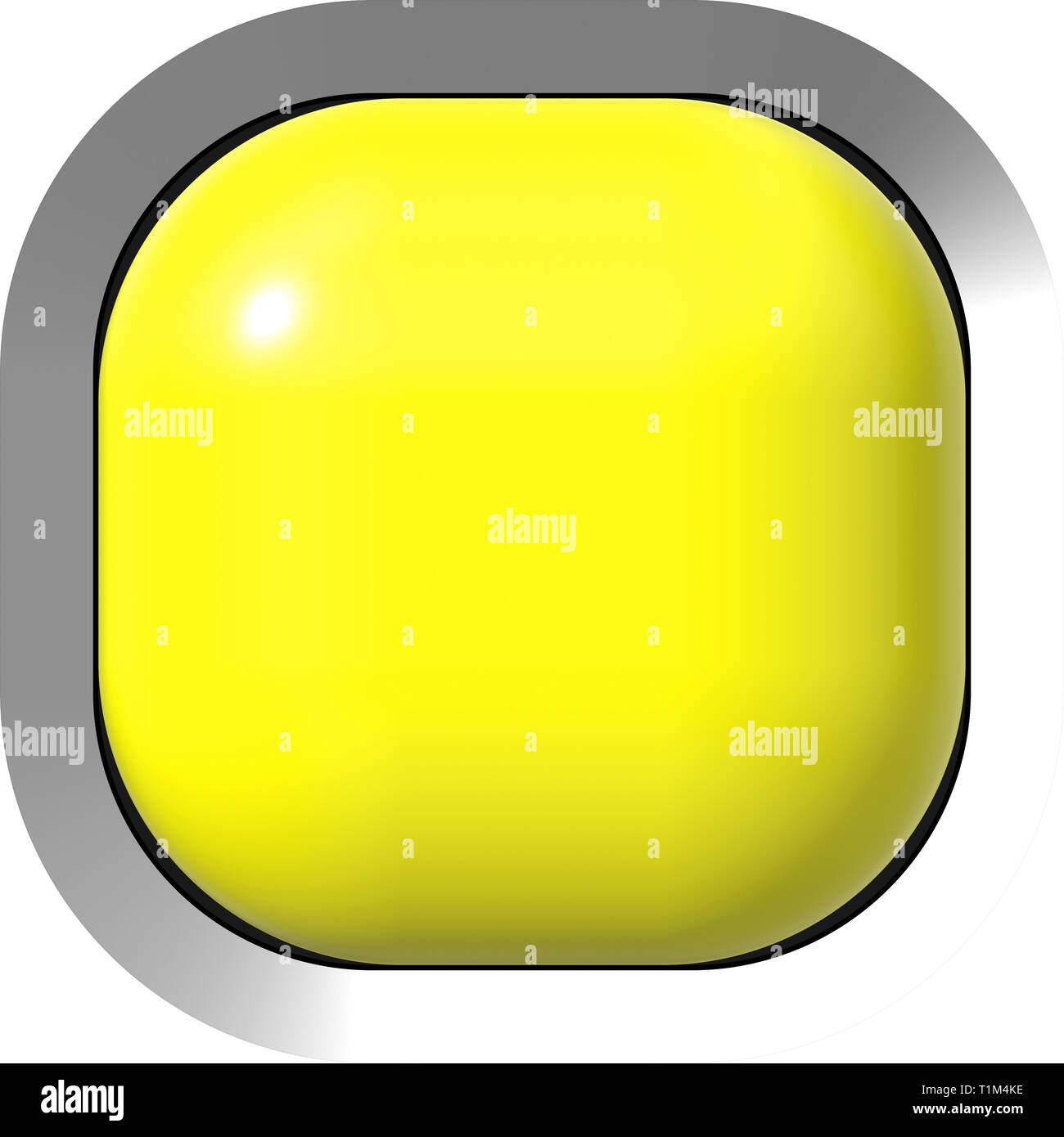 Web button 3d - yellow glossy realistic with metal frame, easy to ...