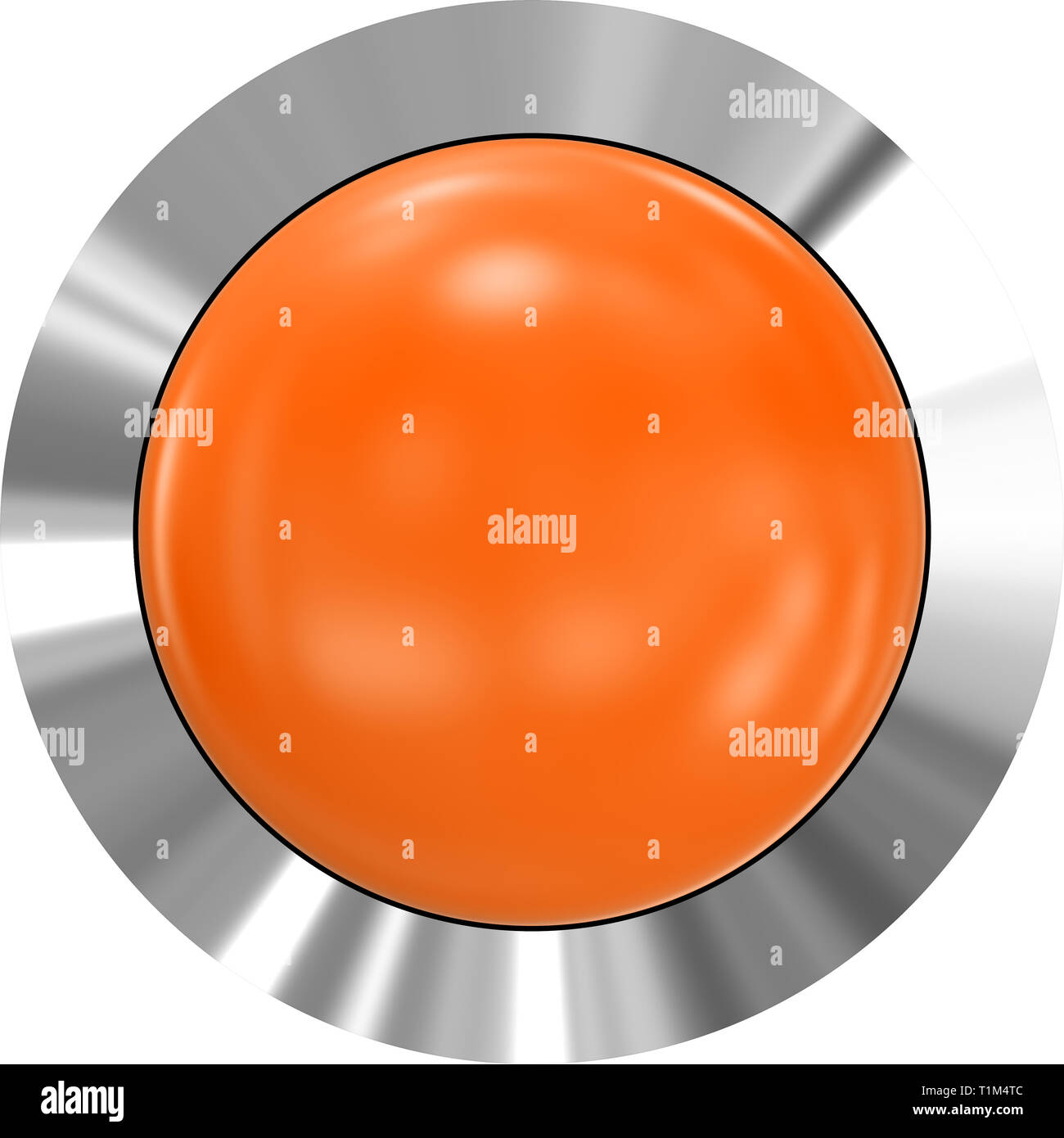 Web button 3d - orange glossy realistic with metal frame - 3d rendering ...