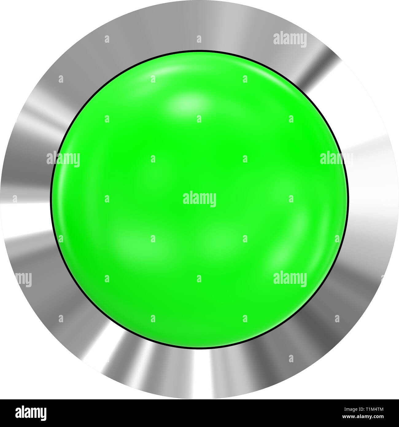 Web button 3d - green glossy realistic with metal frame - 3d rendering ...