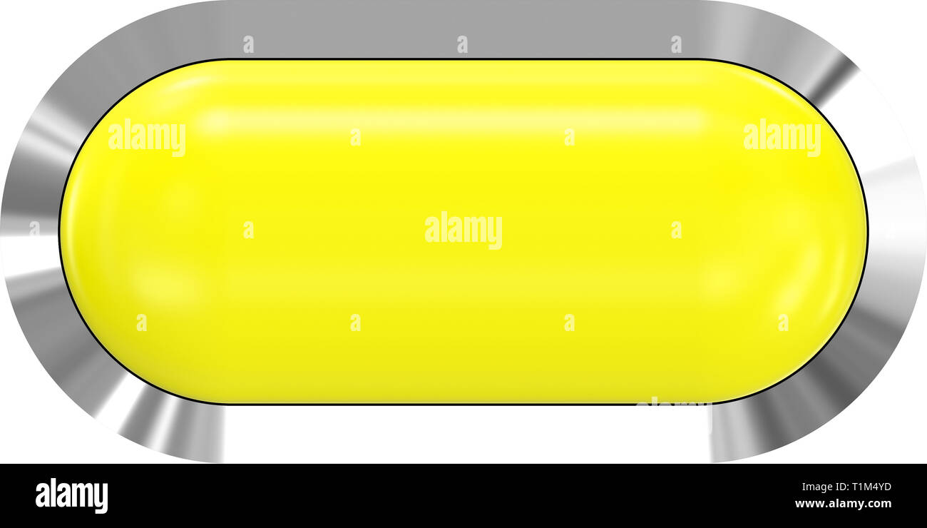 Web button 3d - yellow glossy realistic with metal frame, easy to ...