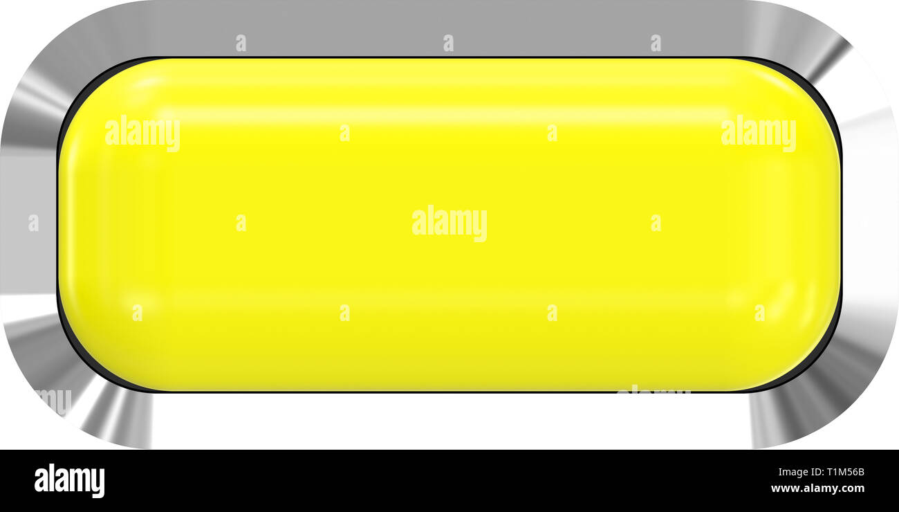 Web button 3d - yellow glossy realistic with metal frame, easy to ...