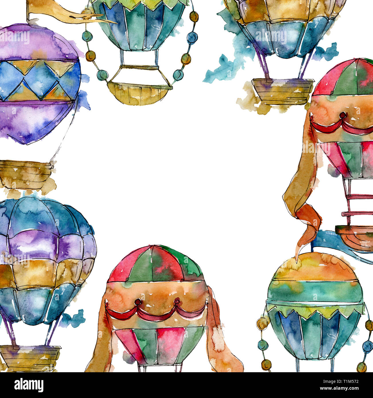 Hot air balloon background fly air transport. Watercolor background ...