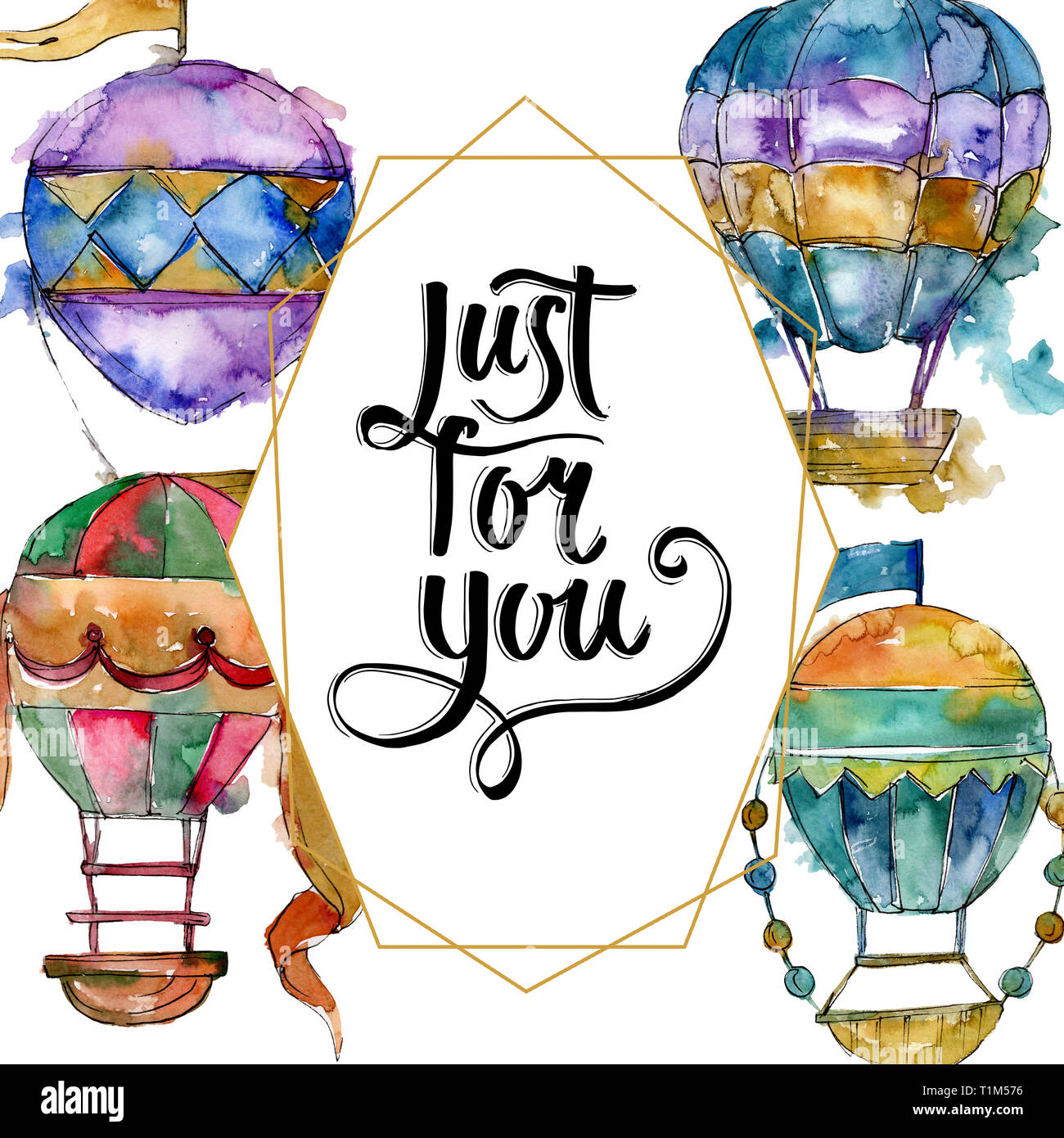 Hot air balloon background fly air transport. Watercolor background ...