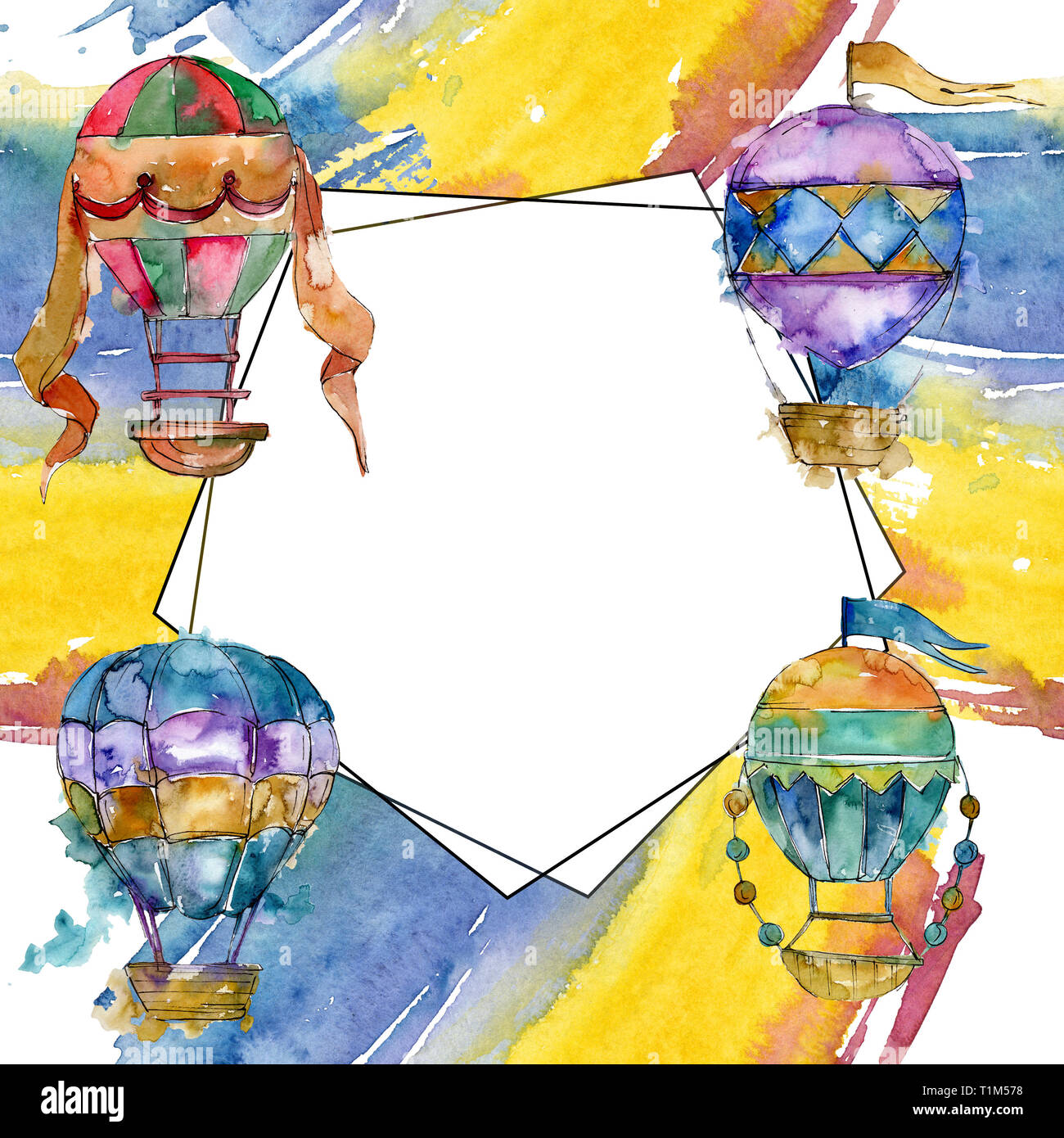 Hot air balloon background fly air transport. Watercolor background ...