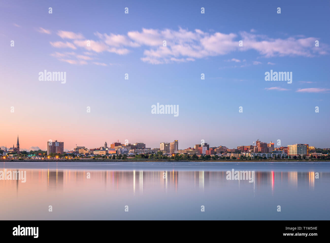Portland, Maine, USA downtown skyline from Back Cove at dawn Stock ...
