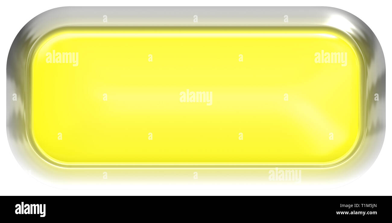 Web button 3d - yellow glossy realistic with metal frame, easy to ...