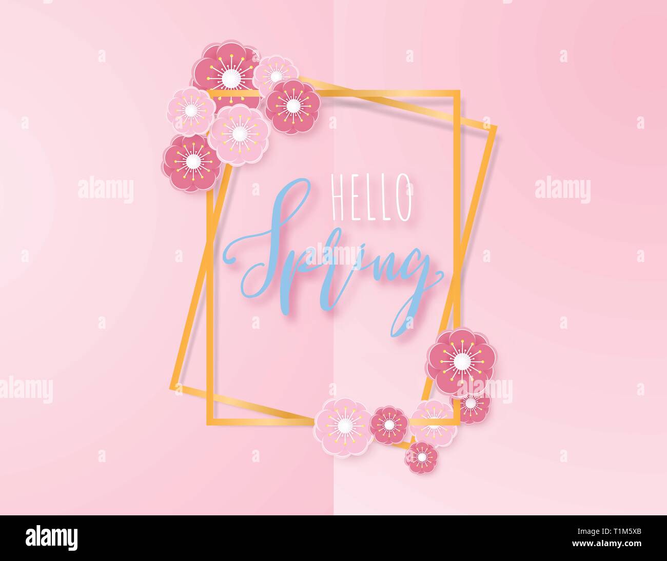 Creative vector illustration Hello spring banner background paper cut ...