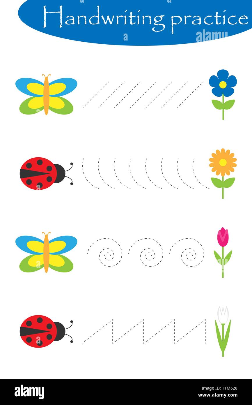 Butterflies and ladybugs, spring handwriting practice sheet, kids ...