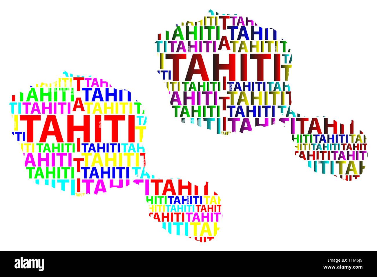 Sketch Tahiti letter text map, Otaheite - in the shape of the continent ...