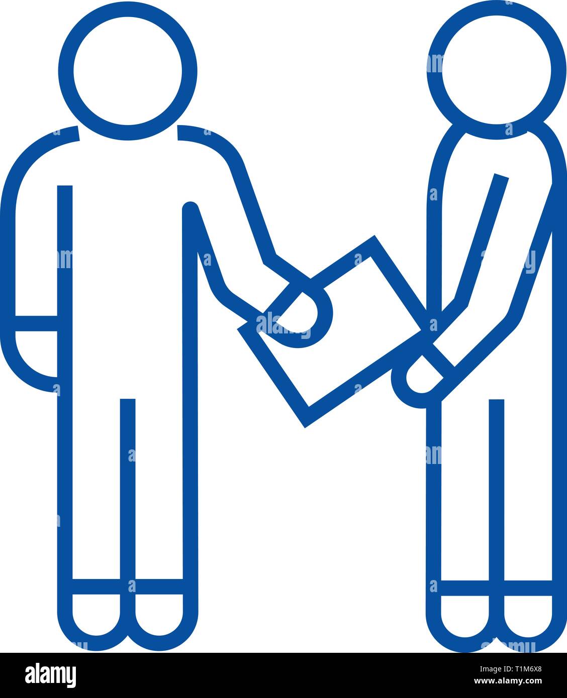 Man giving document line icon concept. Man giving document flat vector ...