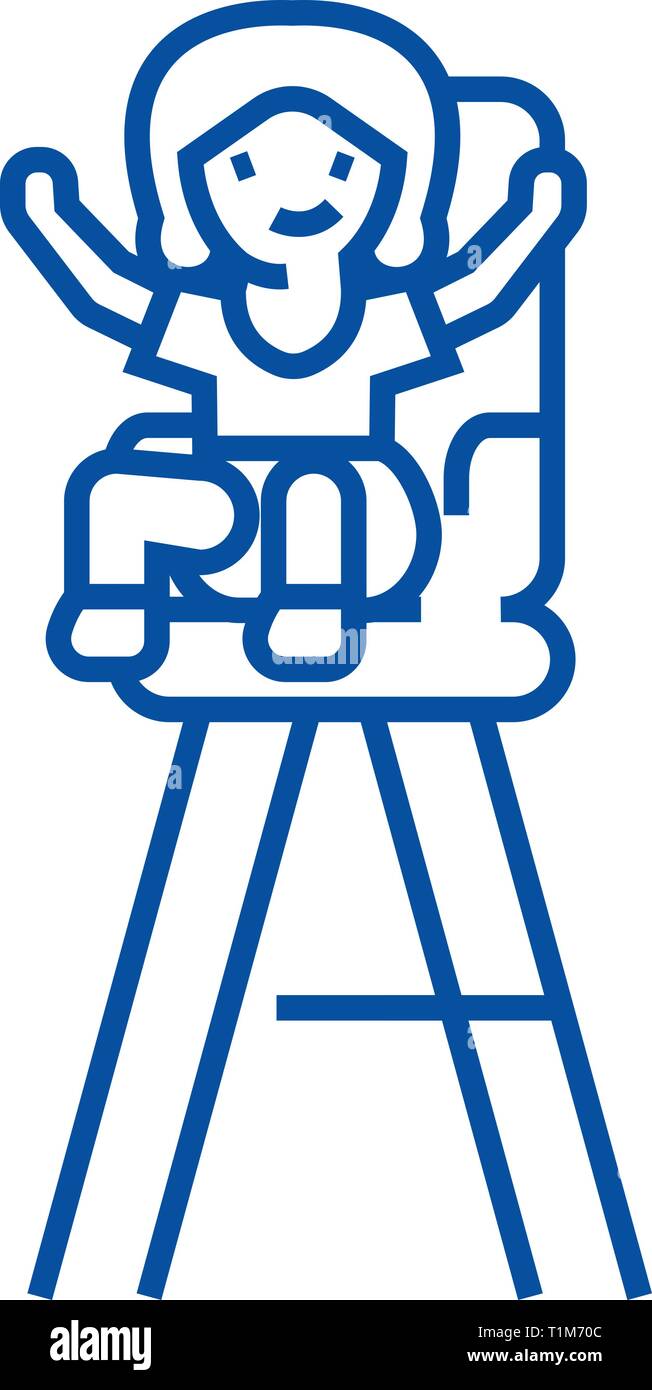 Kid in child chair line icon concept. Kid in child chair flat vector ...